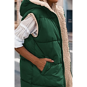 PRETTYGARDEN Womens 2025 Fall Reversible Vests Sleeveless Fleece Jacket Zip Up Hoodie Pockets Long Warm Winter Coat Outerwear (Dark Green,Large)