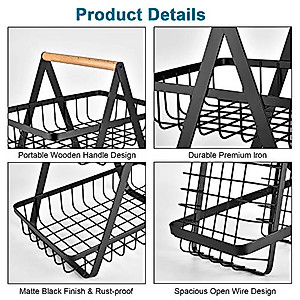 DEFLECTAIR 2-Tier Countertop Fruit Basket Fruit Bowl Bread Basket Vegetable Holder for Kitchen Storage, Black