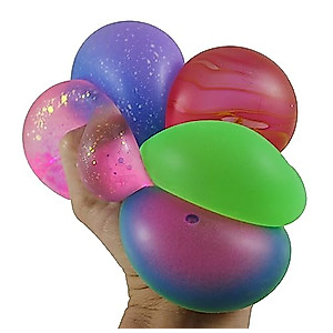 Set of 5 Sugar Balls - Galaxy/Glitter/Swirl/Rainbow/Solid - Thick Glue/Gel Stretch Ball - Ultra Squishy and Moldable Slow Rise Relaxing Sensory Fidget Stress Toy (Random Colors)