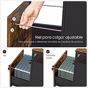 VASAGLE File Cabinet with Lock, Filing Cabinet with 2 Storage Drawers, for Hanging File Folders, Open Shelf, Home Office, Steel Frame, Industrial, Rustic Brown and Black UOFC077B01