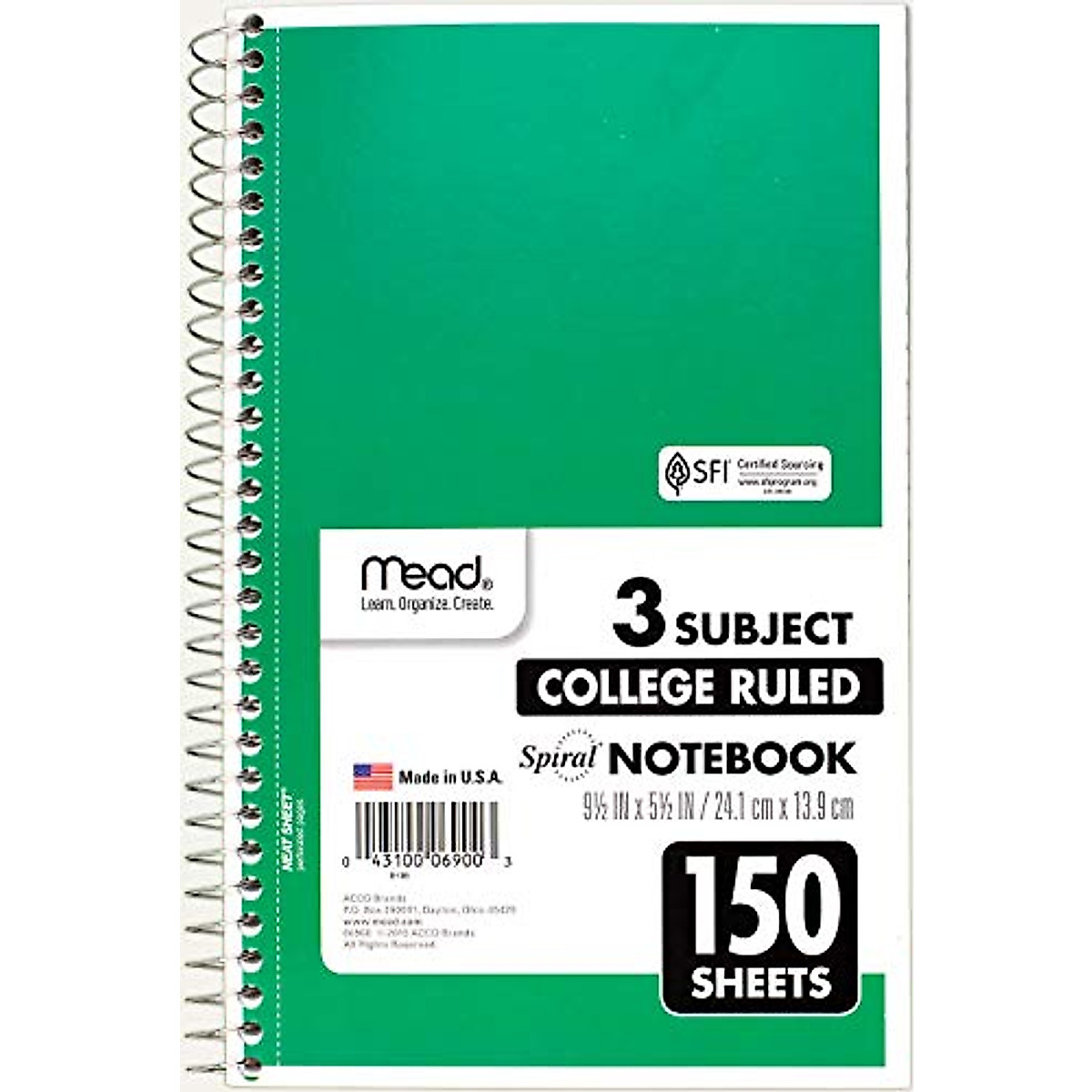 Mead 3-Subject Wirebound College Ruled Notebook, 9.5" x 5.5", Pack Of 10 (06900)