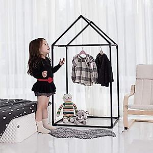 PETITE MAISON Kids Closet - Dress up Clothing Garmet Rack, Hanging Costume Organizer with Cute House Frame, Handmade Premium Quality, 25" x 17" x 47", Aluminium Super-Light, Medium Black