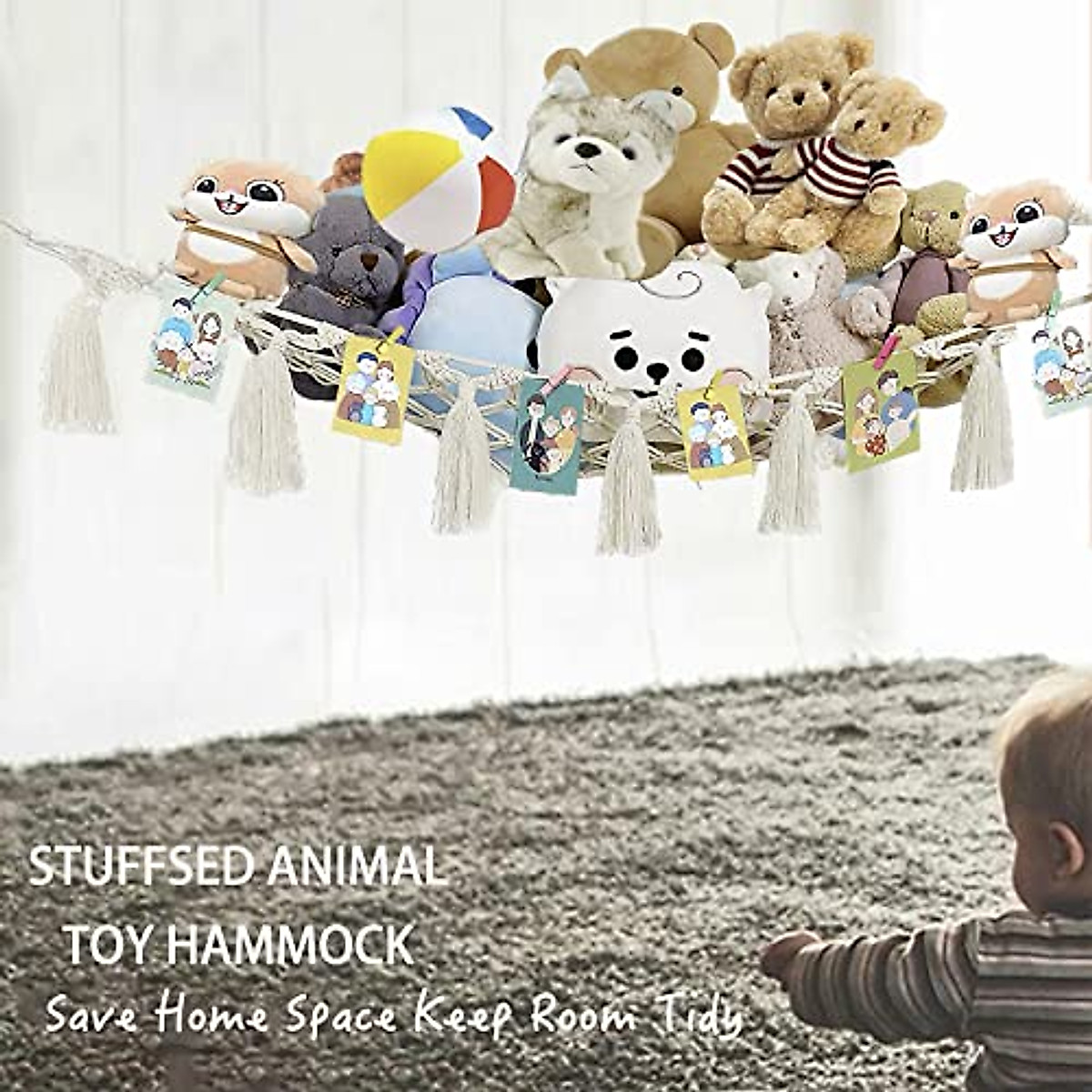 Toys Stuffed Animal Hammock for Kids Room | XL Macrame Plush Animal Net Toy Storage | Corner Toy Macrame Toy Storage Net