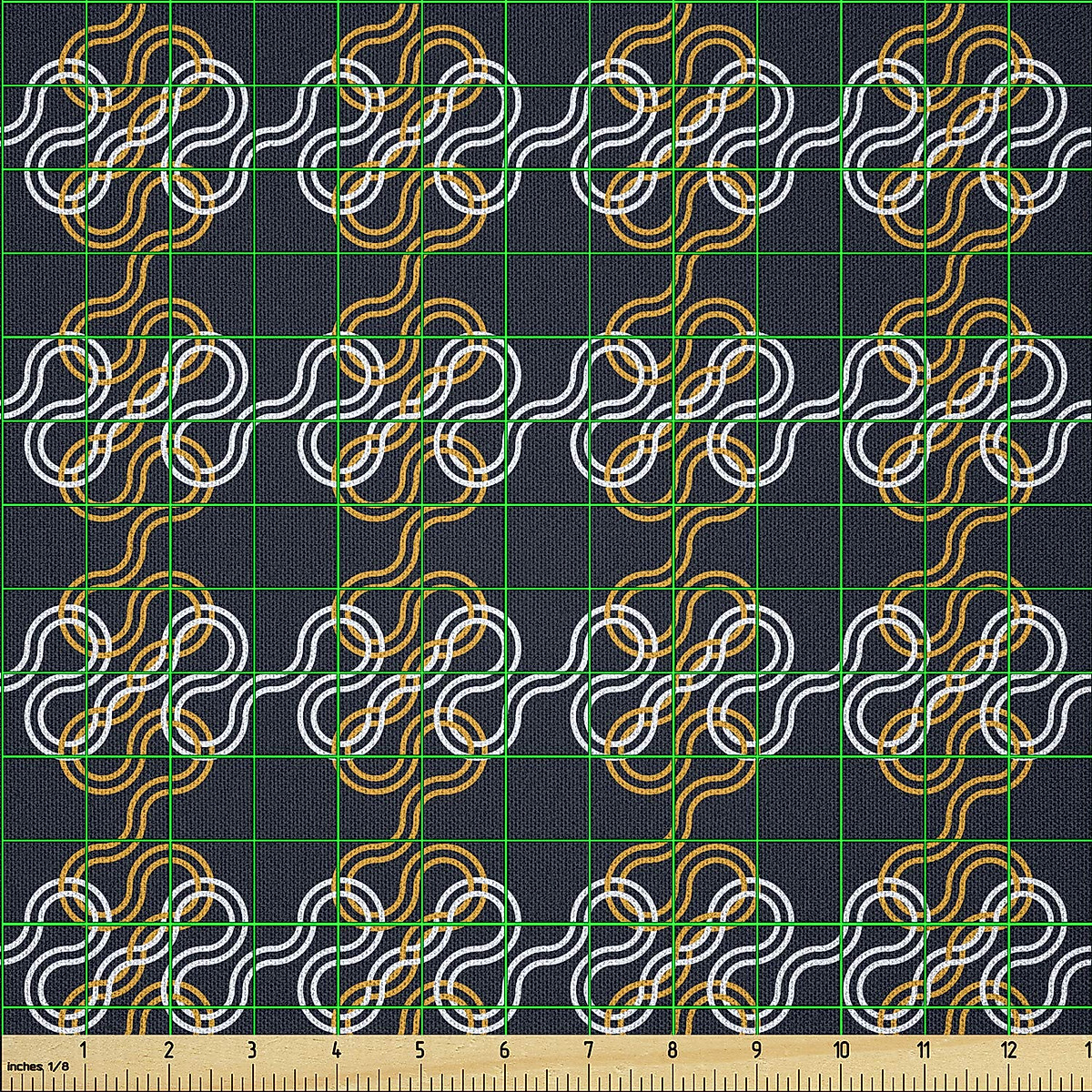 Ambesonne Abstract Fabric by The Yard, Pattern with Interlacing Lines Knots Modern Twisted Tangled Design, Microfiber Fabric for Arts and Crafts Textiles & Decor, Dark Blue Marigold White