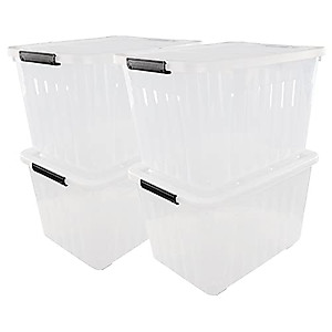 Ucake 70 Quart Large Clear Storage Bin, Plastic Storage Box on Wheels, 4 Packs