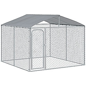 PawHut Dog Kennel Outdoor with Water-Resistant Cover, Steel Exercise Pen with Galvanized Chain Link, Outside Pet Playpen with Secure Lock, 9.8' x 9.8' x 7.7'