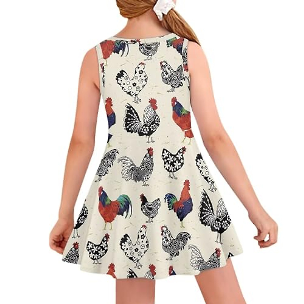 ZPINXIGN Toddler Girls Skater Dress Size 5-6, Farm Chicken Clothes Kids Twirly Swing Sundress Cute Outfits Sleeveless Summer Dresses