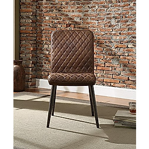 ACME Millertton Side Chair (Set-2) - 70423 - Vintage Chocolate Top Grain Leather & Antique Black