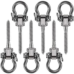 BeneLabel Set of 6 Permanent Antirust Stainless Steel 304 Screw Bracket Heavy Duty Swing Hanger 1800LB Capacity, Indoor Outdoor Playground Yoga Hammock Chair Sandbag Punching Bag, Hardware Swing Sets