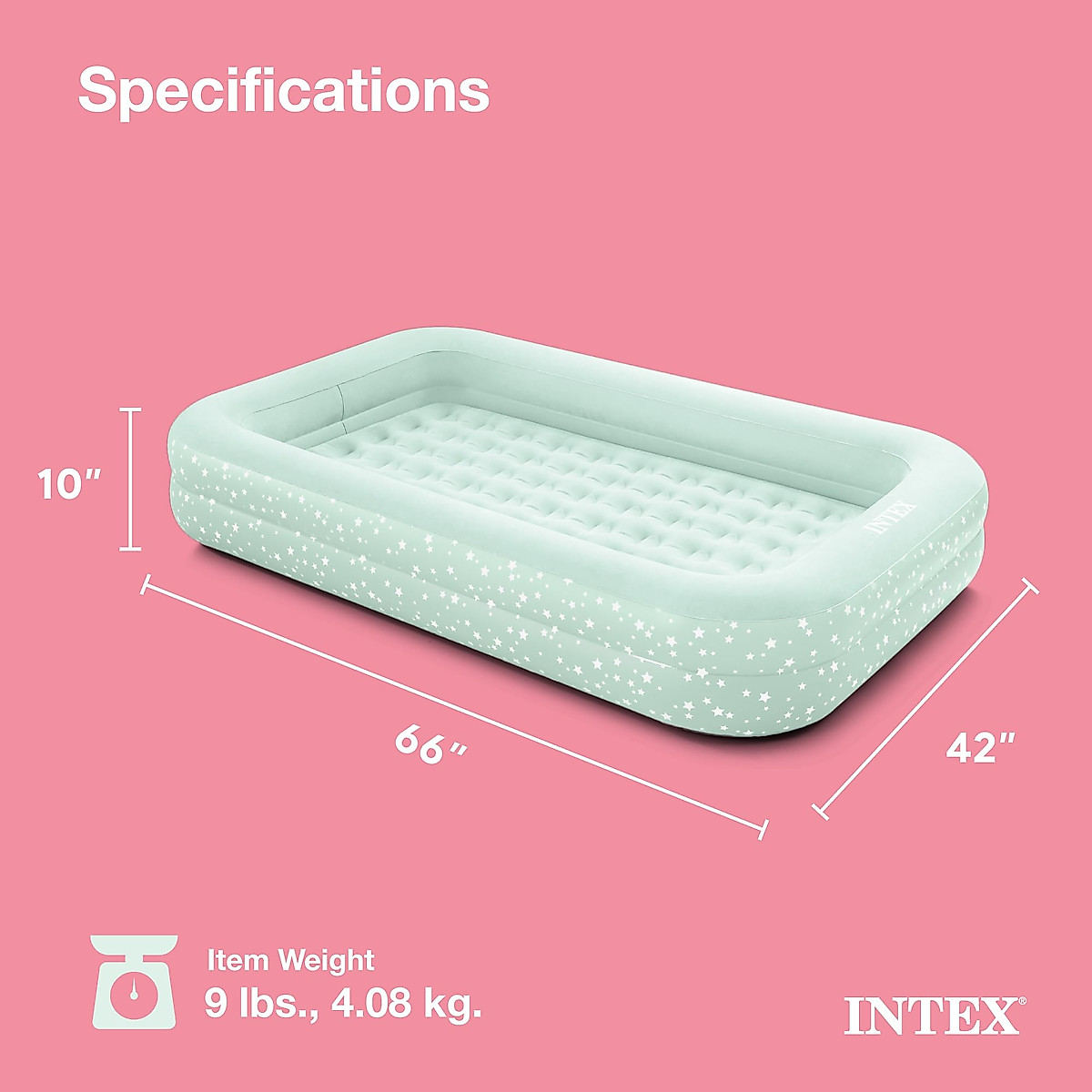 Intex Kids Travel Air Mattress Inflatable Bed Set with Raised Sides and 120V Electric Quick Fill Air Pump with 3 Interconnected Nozzles