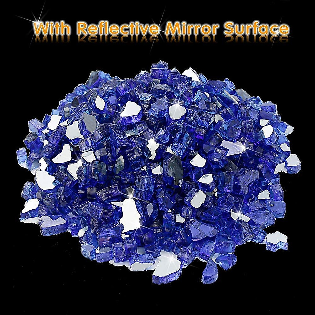 GRISUN Cobalt Blue Fire Glass for Fire Pit 1/2 Inch High Luster Reflective Tempered Glass Rocks, 18 Inch Fire Pit Burner Ring and Installation Kit