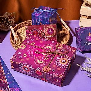 RUSPEPA Wrapping Paper Sheet - Oil Lamp Pattern Great for Diwali, Holiday and Party - 12 Folded Sheets - 19.68 X 27.5 Inch per sheet