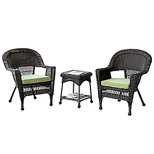 Jeco Wicker Chair with Green Cushion, Set of 2, Espresso