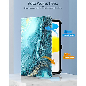 TiMOVO Case for iPad 10th Generation 2022, 90 Degree Rotating Smart Cover, Protective Leather Cover with Stylus Loop - Gilding Texture