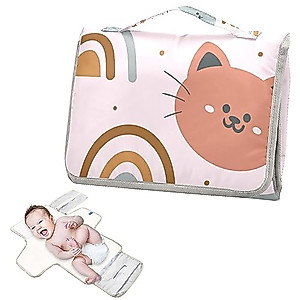 Bulletgxll Cat Cartoon Doodle（2） Portable Diaper Changing Pad Waterproof Changing Pad with Baby Tissue Pocket and Magic Stick for Newborn Baby.