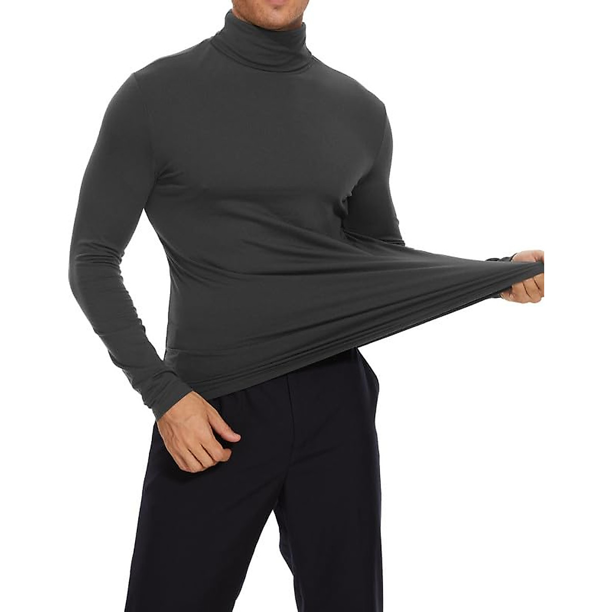 SIMIYA Mens Turtleneck Long Sleeve Shirts, Slim Fit Thermal Turtleneck for Men Basic Lightweight Thermal Underwear Top Grey