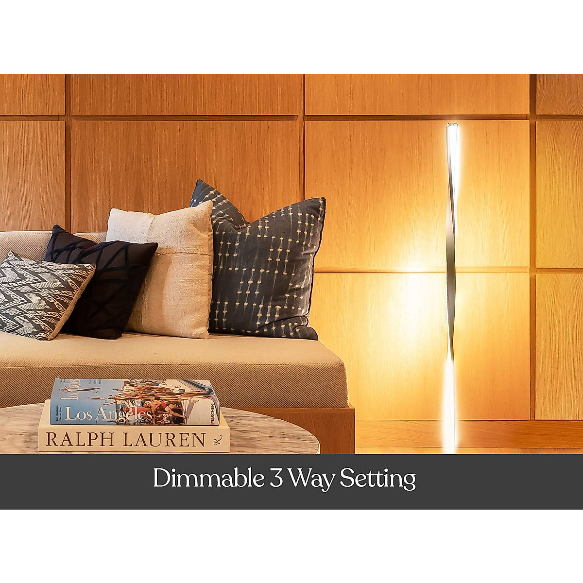 Brightech Helix LED Floor lamp, Bright Floor Lamp for Living Rooms & Bedrooms, 48" Tall Pole Lamp, Dimmable Standing Lamp - Platinum Silver