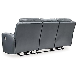 Signature Design by Ashley Mindanao Contemporary Leather Match Upholstered Power Reclining Sofa with Adjustable Headrest and USB Ports, Gray
