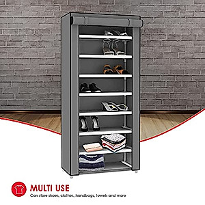 Sunbeam Multipurpose Portable Wardrobe Storage Closet Rack For Shoes and Clothing 7 Tier/Fits 24 Pairs of Shoes Heavy Duty Non Woven Material With Roll Down Cover (Grey)
