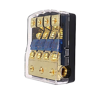 DriSentri 4 Way Fuse Holder HiFi Auto Fuse Distribution Block 60 Amp 12V Fusible Support 0 2 4 Gauge in 4/8 Gauge Out