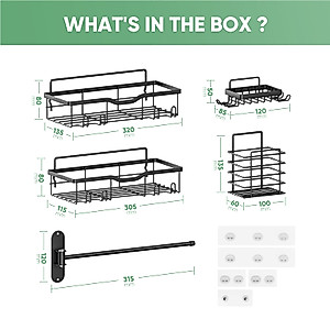 Almaybe Shower Caddy Adhesive, 5-Pack Corner Bathroom Shelf Set, Large Capacity Rustproof Stainless Steel Bath Organizers, No-Drill Shelves for Storage, Home Decor, and Kitchen…