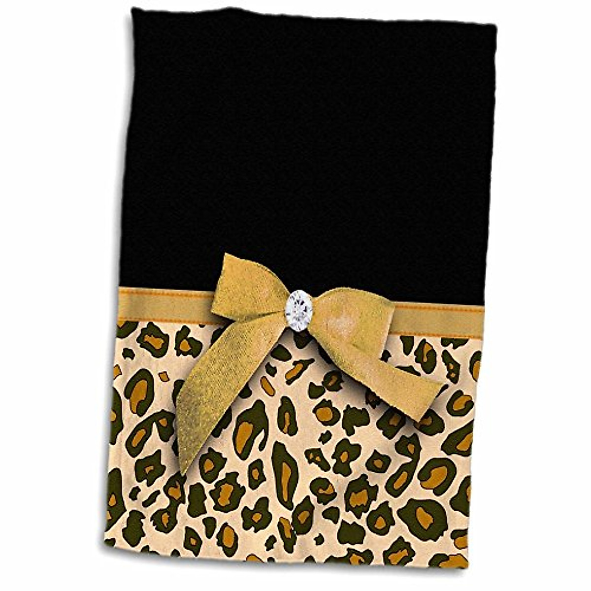 3D Rose Gold Leopard Spots with Glamorous Faux Ribbon Bow-Girly Glam Graphic-Brown Black Tan Beige Hand/Sports Towel, 15 x 22, Multicolor