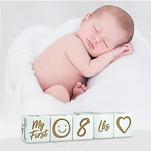 I'm Solid Wood Weekly Monthly Yearly Baby Milestone Age Blocks, Gender Neutral, Newborn Gifts & Keepsakes for Picture Props (5 Pcs/White)