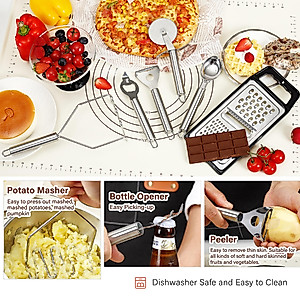 NCUE Kitchen Utensils Set, 35 Pcs Silicone Cooking Utensils Set with Holder, with Stainless Steel Handle Spatula Set, Spoons, Pasta Server, Cheese Grater, Masher, Scissors, Dishwasher Safe (Khaki)