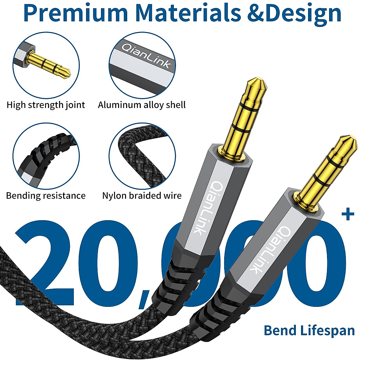 2 Pack AUX Cable,Auxiliary Cable（10ft/3m, Hi-Fi Sound）3.5mm TRS Auxiliary Audio Cable Nylon Braided Aux Cord Compatible with Car,Home Stereos,Speaker,iPod iPad,Headphones,Sony,Echo Dot,Beats (Grey)