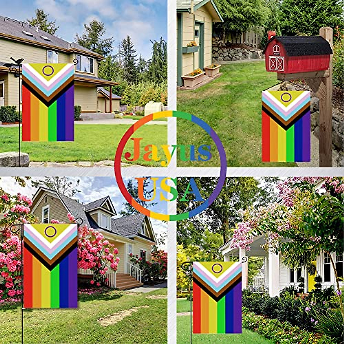 Jayus Inclusive Progress Gay Pride LGBTQ Yard Garden Flag- LGBT Philadelphia Rainbow Garden Flags Banners- Double Side with Bright Wide Stripes Lesbian Gay Pride for Room Yard Sign 12.5x18 Inch