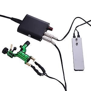 Mini Tattoo Power Supply Set,New Star Tattoo Mini Motor Black Tattoo Machine Power Supply with Tattoo Clip Cord and Stainless Steel Foot Pedal for Permanent Makeup Tattoo Supply Accessory