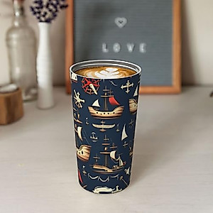 WANGZHAO Nautical Sailing Pirate Print Double Wall Stainless Steel Vacuum Insulated Tumbler Cup Home Thermal Cup
