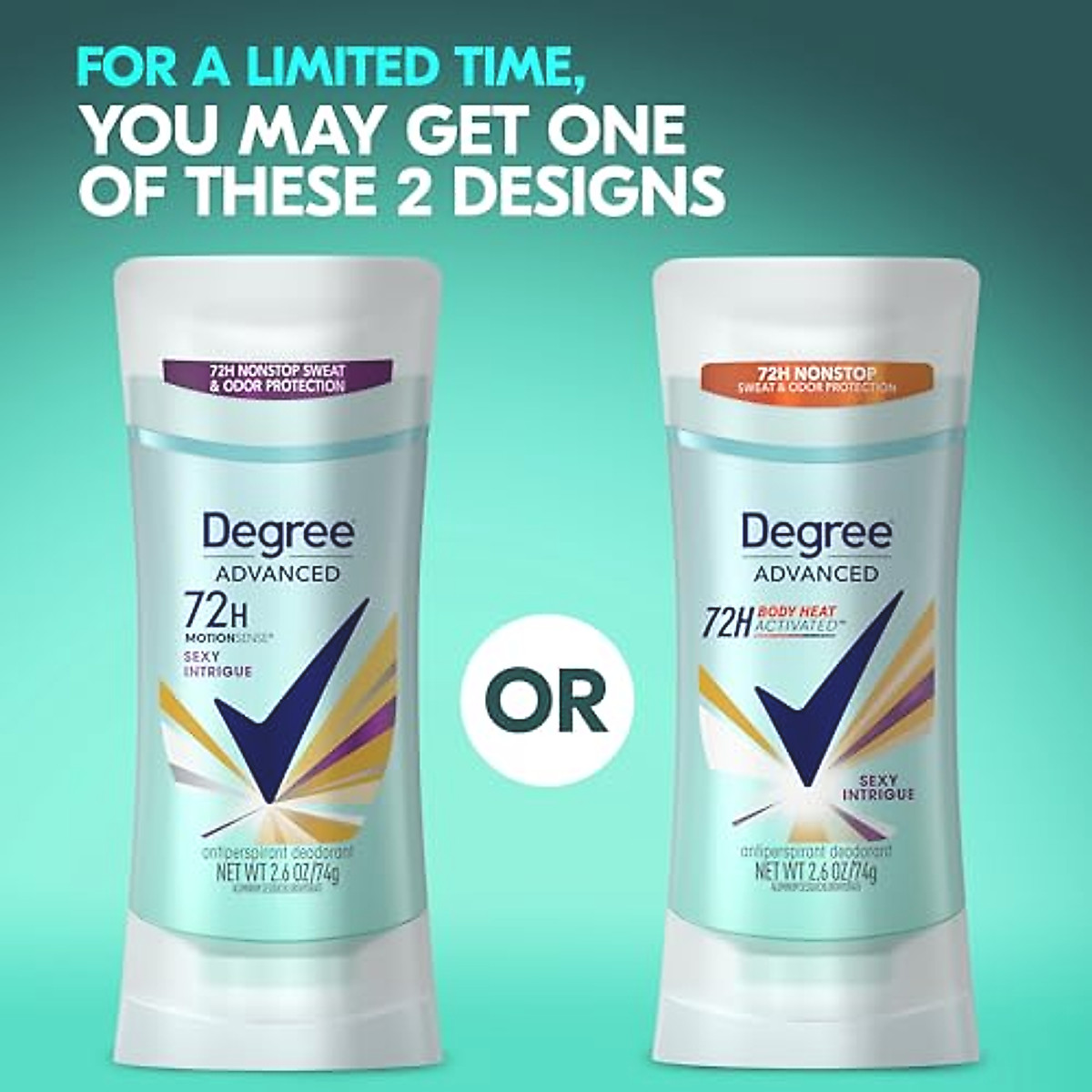Degree Antiperspirant Deodorant Sexy Intrigue 72-Hour Sweat & Odor Protection Antiperspirant Deodorant For Women with Body Heat Activated Technology 2.6 oz