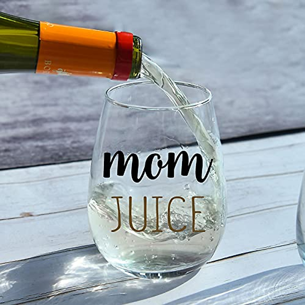 Mom Fuel Ceramic Coffee Mug＆Mom Juice Stemless Wine Glass Set of 2, Funny Mom Coffee Mug 11Oz Wine Glass 15Oz - Mother’s Day Gifts for Mom New Mom First Mom Wife, Christmas Birthday Gift from Kids