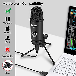 Drelan USB Microphone, Condenser Desktop Computer Mic 192KHZ/24BIT Plug & Play with Professional Sound Chipset, for PC Voice Recording,Podcasting,Skype,YouTube,Games,Google Voice Search (V-1)