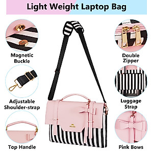 Laptop Bag for Women, 15.6 inch Slim Computer Briefcase Sleeve Case, Lightweight Cute Girly Messenger Shoulder Carrying Work Bag with Rfid Pocket, Sister Gifts for Women Office Travel School, Pink
