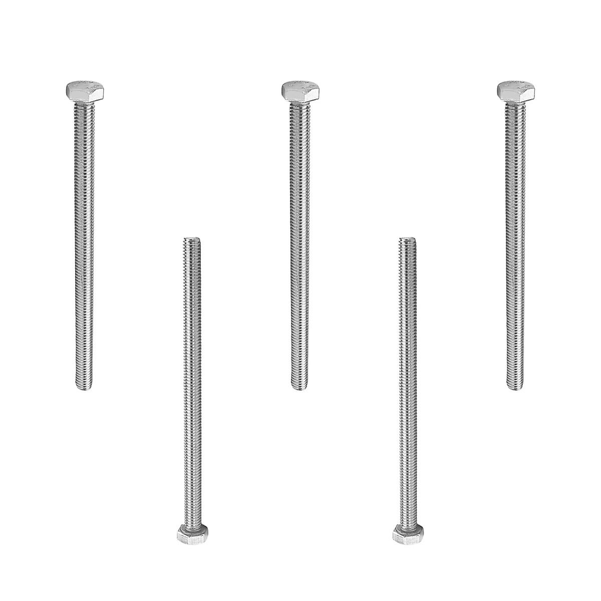 MroMax 5Pcs M6 x 100mm Hex Head Screws Bolts, 304 Stainless Steel 18-8, Fully Threaded, External Hex Drive, for Mounting Chair, Handles, Rail, Pump, Wheels, Antenna Parts, Boat and Plastic Bumpers