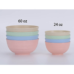 LuckyZone 60 OZ Wheat Straw Bowl Set of 4 - Large Unbreakable Cereal Bowls - Dishwasher & Microwave Safe - Serving Bowl for Salad, Soup and Popcorn - BPA Free, Healthy & Eco-Friendly (4 Pcs 60 Oz)