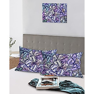 Hokiten Queen Size Pillow Covers Set of 2 - Purple Blue Teal Butterfly Microfiber Soft Pillowcases with Envelop Closure, Modern Abstract Art Lumbar Pillow Cover for Bedroom/Sofa/Couch, 20x30 Inches