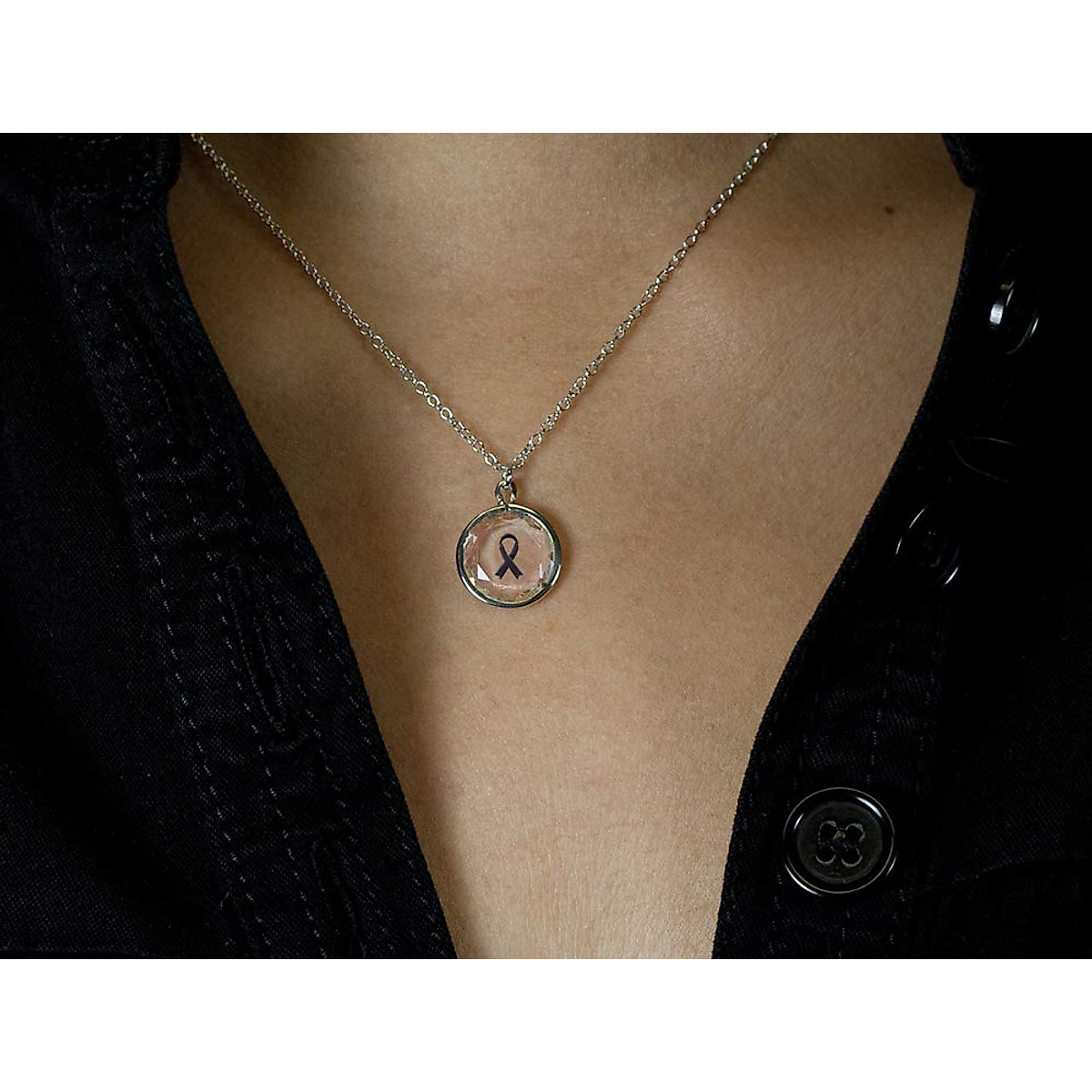 LovePendants 16-18" Sterling Silver Necklace in White Swarovski Crystal with Engraved and Enameled Orange Awareness Ribbon Symbolizing LEUKEMIA, MS, KIDNEY CANCER AND COPD.