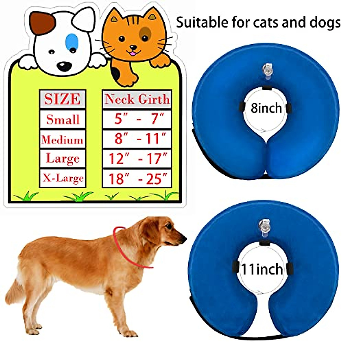 Soft Dog Cone Collar for Large Medium Small Dogs and Cats After Surgery, Inflatable Dog Neck Donut Collar,Inflatable Cat Cone Collar,E-Collar for Dogs Recovery, Dog Cones Alternative (Medium, Blue)