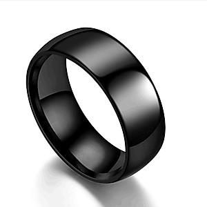 MZZJ Couple Jewelry Pinky Promise Distance Matching Ring His Hers Wedding Band 8MM&6MM Black Rose Gold Plated High Polish Stainless Steel Initial Rounded Dome Wedding Band Set