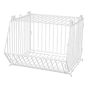 IRIS USA 17" Modular Wire Stacking Storage Basket, Great Storage for Linens, Groceries, Toys, Books, and More, Stackable, Easy Assemble, Multipurpose Home Organizer, White