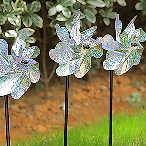 Happyyami 4pcs Reflective Pinwheels Birds Deterrent Bird Devices Bird Windmill High Reflection Pinwheels Bird to Keep Bird, Pigeons, Seagulls Away Garden, House