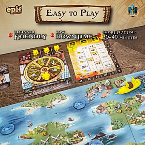 Gamelyn Tiny Epic Pirate Board Game - Notorious Pirate Ship Board Games, Strategic Board Games for Adults, With Rulebook, 210 Game Pieces, and 7 Ships, Blue
