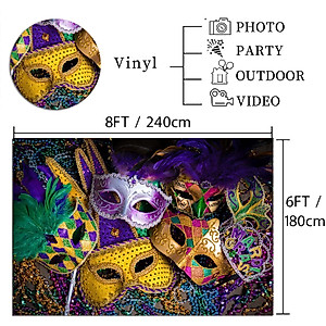 Vinyl 8X6FT Purple Green Gold Beads Masquerade Party Photography Backdrop for Carnival Fiesta Mardi Gras Dance Photo Background Supplies Children Birthday Photo Booths Props Decorations