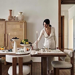 KLOVIA Mid Century Dining Chairs Set of 4 Comfortable PU Wooden Side Chairs with Sherpa Upholstered Curved Open Back Farmhouse Kitchen Chairs Set for Indoor/Living Room/Anteroom, Brown (A01)