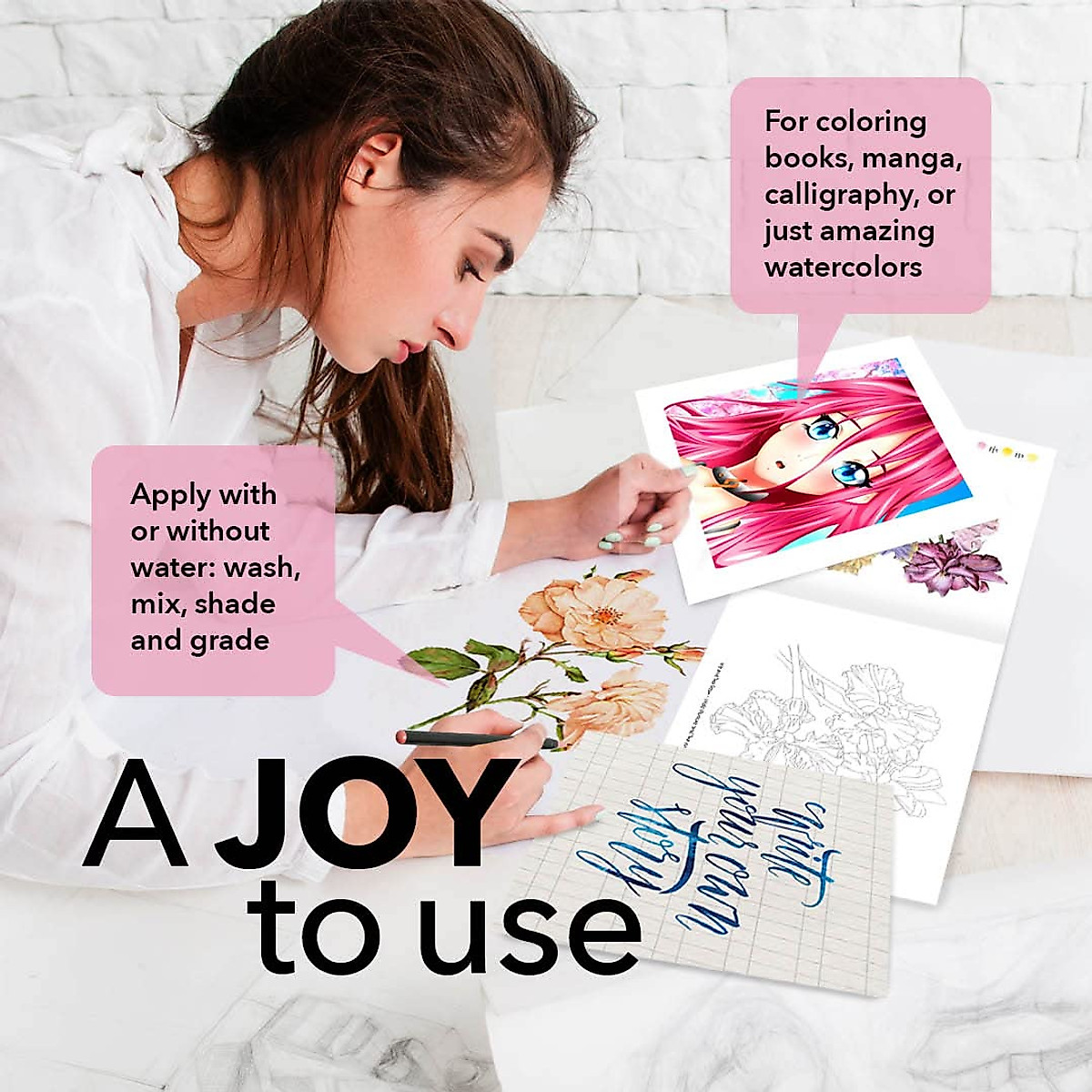 Castle Art Supplies Watercolor Brush Pens Set | 24 Lively colors, with Flexible Nylon Tips | For adult Coloring,Painting, Lettering – Artists and Beginners | Travel Case with Extra Water Brush Pen