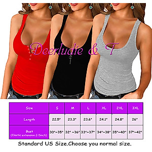 Deerludie & T Womens Scoop Neck Ribbed Tank Tops Low Cut Solid Sexy Summer Sleeveless Henley Shirts U-Black M