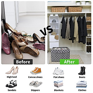 CARSHAM Shoe Organizer for Closet - Fits 4-16 Pairs, Large Foldable Shoe Box Storage Containers with Adjustable Dividers, Clear Cover & 2 Mesh Pockets, Shoe Bins for Sneakers High Heeled Boots